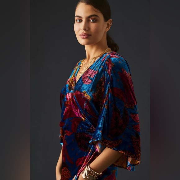 Anthropologie | Dresses | Farm Rio Velvet Wrap Dress Anthropologie ...